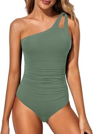 Holipick Maillot de bain une pièce asymétrique pour femme - Contrôle du ventre - Couverture complète - Maillot de bain modeste avec ouverture au niveau de lépa