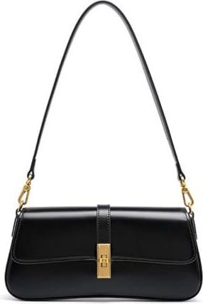 Generic Sac &agrave; bandouli&egrave;re en cuir v&eacute;ritable - Noir - Sac &agrave; main vintage pour femme - Sac &agrave; main Hobo sous les bras - Bretelles r&eacute;glables amovibles, Noir, 11.8