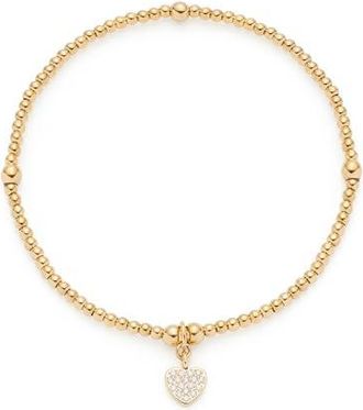 Leonardo Jewels by Leonardo Ciao Noemi 025735 Bracelet élastique en Acier Inoxydable doré avec Petit Pendentif en Forme de coeur serti de Petites Pierres de Zi