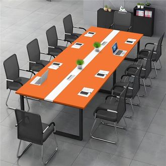 Generic Gro&szlig;er Besprechungstisch mit Kabelkanal, gro&szlig;er Konferenztisch for viele Personen, schwarzes Metallgestell, Holzdesign, einfache Montage(Naranja+Blanc