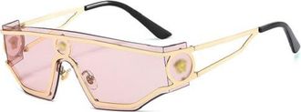 Generic Lunettes de soleil tendance tendance rock punk rétro personnalisé une pièce UV400 métal PC Deigner hommes pour femmes 2026, Or rose, Taille unique