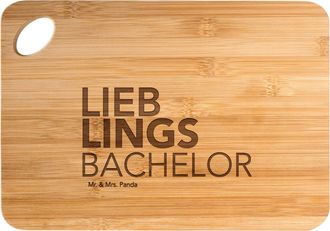 Mr. & Mrs. Panda Bambus - Schneidebrett Bachelor - Geschenk, Studienabschluss, Küchenbrett, Student, Holzschneidebrett, Studium, Holzbrett mit