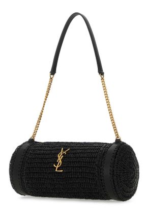 Saint Laurent Womens Black Raffia And Leather Cassandre Shoulder Bag Neronero Borse A Mano