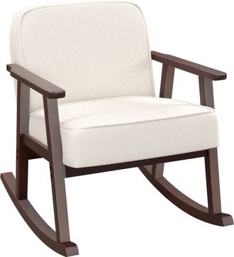 HOMCOM Indoor-Schaukelsessel in Leinen und Holzoptik mit Armlehnen und Kissen, 66x78x76 cm, Beige und Braun