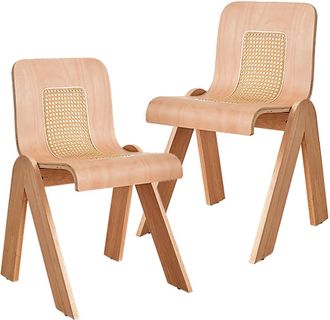 Generic Esszimmerstühle 2er-Set - Massivholz Mit Rattan-Rückenlehne, Armlose Bauernhaus-Küchenstühle for Esszimmer Oder Wohnzimmer(Natural)