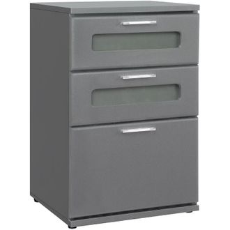 ML Design ML-Design Nachttisch mit 3 Schubladen, oberste mit Glaseinsatz, Grau, 40x60x38 cm, aus Holz, Boxspringbett Nachtschrank Nachtkommode Nachtkonsole