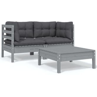 vidaXL 3-tlg. Garten-Lounge-Set mit Kissen Grau Kiefer Massivholz - Vidaxl