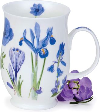 Dunoon Tasse aus feinem Knochenporzellan Motiv Sonata Floral Collection hergestellt in England blau