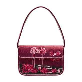 Staud Womens Beaded Nylon Shoulder Bag Pink