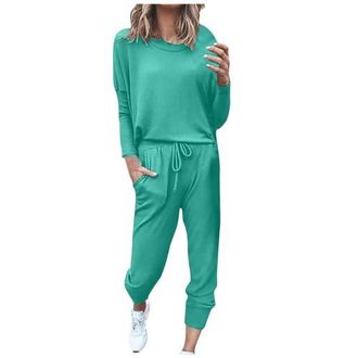 Generic Tenue décontractée pour femme, ensemble 2 pièces, grande taille, confortable, chaud, survêtement, couleur pure, avec poches, haut à manches longues ul