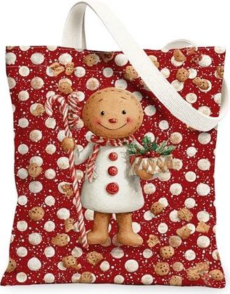 Generic Sacs fourre-tout en toile de pain d&eacute;pices, motif biscuits mignons, sacs r&eacute;utilisables, festifs, l&eacute;gers et lavables avec bandouli&egrave;re pour les courses, 