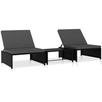 vidaXL Vidaxl - Chaises inclinables de jardin lot de 2 et table r&eacute;sine tress&eacute;e