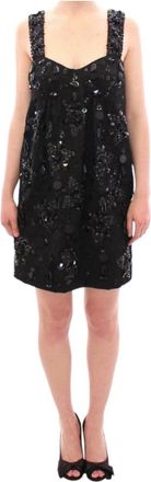 Dolce & Gabbana Femme, Robes, Noir, Taille: 38 FR Mini Robe Noire à Cristaux Florals
