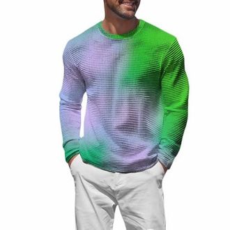 Generic Chemise gaufr&eacute;e &agrave; manches longues pour homme adulte - Couleur d&eacute;grad&eacute;e - D&eacute;contract&eacute; - T-shirt long pour un usage quotidien - T-shirt de course &agrave; pied