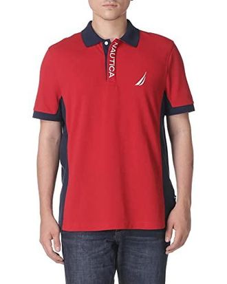 Nautica Short Sleeve Color Block Performance Pique Polo Shirt Rouge, Taille M Homme