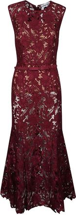 Self Portrait Femme, Robes, Rouge, Taille: 38 FR Guipure Lace Midi Dress