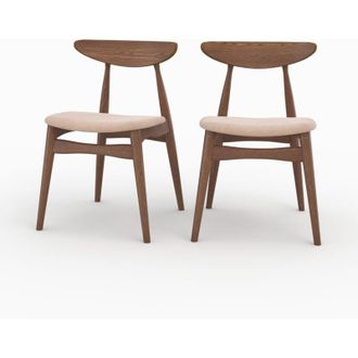 Rendez-Vous D&eacute;co Lot de 2 chaises en tissu beige et bois fonc&eacute; dh&eacute;v&eacute;a - JOSETTE