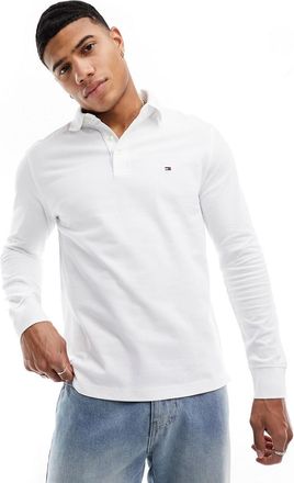 Tommy Hilfiger 1985 - Schmal geschnittenes, lang&auml;rmliges Poloshirt in Wei&szlig;