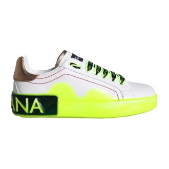 Dolce & Gabbana Wei&szlig;e Goldene Gr&uuml;ne Ledersneakers - - Shoes - Damen - Wei&szlig; - 35 EU