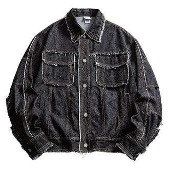 Generic Vestes noires pour hommes, style trucker vintage, manches longues, en denim d&eacute;contract&eacute;, v&ecirc;tements de travail, noir, taille XX Large