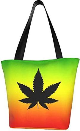 AOOEDM Sac fourre-tout Reggea Weed Drapeau Rasta Sacs &agrave; provisions Petit sac de march&eacute; r&eacute;utilisable Sacs fourre-tout de plage Sacs de voyage