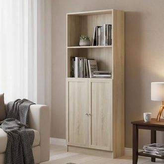 Dmora B&uuml;cherregal Anastasie, B&uuml;roregal, Mobiler Buchhalter, B&uuml;cherbrett, 79x28 h203 cm, Eiche