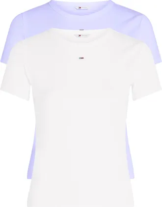 Tommy Jeans T-Shirt TOMMY JEANS TJW 2PACK C-NECK TEE, Damen, Gr. XS (34), ecru, periwinkle dust, Single Jersey, Obermaterial: 100% Baumwolle, unifarben, slim fit 