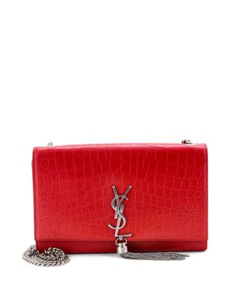Saint Laurent Classic Monogram Tassel Crocodile Embossed Leather Medium crossbody bag - Rot