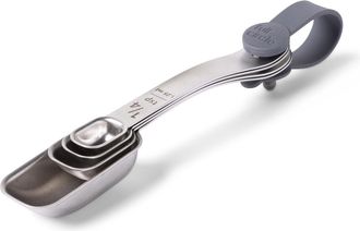 Full Circle Skinny Dip Edelstahl Messlöffel - 4-teiliges Set mit Aufbewahrungsgurt - Innovatives Schaufel-Design für Gewürzgläser, Kochen & Backen - Spülmaschinen