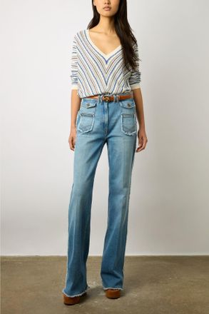 Gerard Darel Pull en lin rayures obliques - LAMIA - Bleu ocean