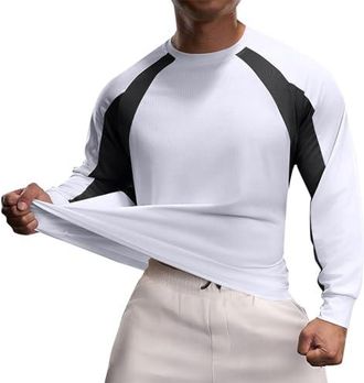 Generic Haut de bodybuilding à manches longues pour homme, coupe musclée, évacuation de lhumidité, vêtements de sport en plein air, blanc, 3XL