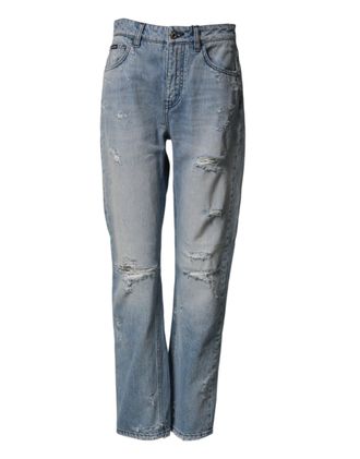Dolce & Gabbana Womens Lightblue Ripped Washed Boyfriend Denim Jeans Light Blue Co+02 Clothing