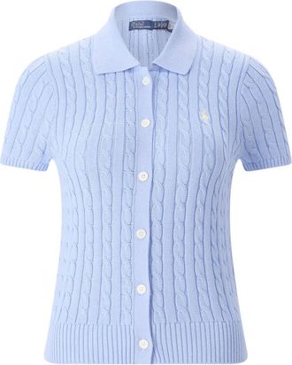 Polo Ralph Lauren Femme, Pulls, Bleu, Taille: 42 FR Cardigan &agrave; Manches Courtes en Coton C&acirc;bl&eacute;