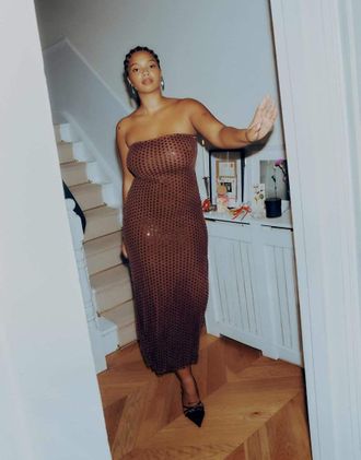 Abercrombie & Fitch Robe bandeau longue &agrave; sequins - Marron-Brown