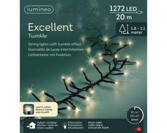 Lumineo EXCELLENT TWINKLE Lichterkette 1.272 LED 20 m warmwei&szlig; - mit 8 Lichtfunktionen & Timer 8 h, IP44 wetterfest, 25 m Gesamtl&auml;nge mit 5 m Zuleitung, LED W