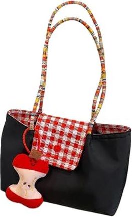 Generic Sac à bandoulière décontracté en nylon à carreaux avec pendentif, sac à main dopamine, grande capacité, sacs fourre-tout tendance pour les aisselles, 