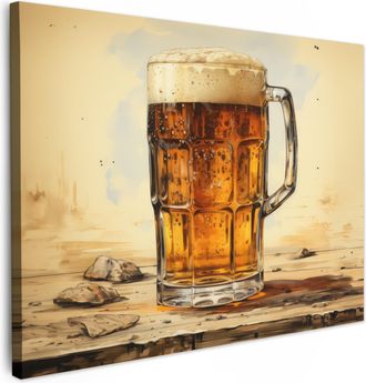 MuchoWow &copy; Wandbilder 40x30 cm Wohnzimmer Wanddeko Schlafzimmer Zimmerdeko Fotowand Zimmer Deko Wand Dekoration Wall Art Vintage - Bier - Becher - Holz - Tisch