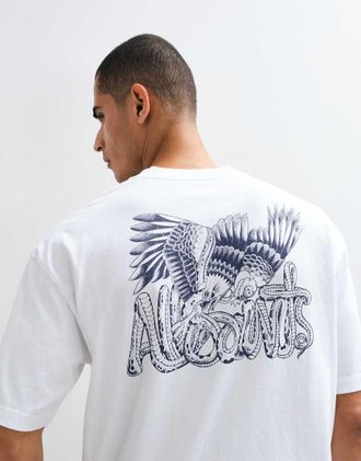 AllSaints Battles kurz&auml;rmliges T-Shirt mit Grafiklogo und R&uuml;ckendruck in Wei&szlig;