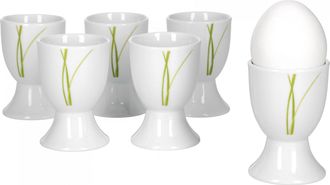 Van Well Bali 6er Set Eierbecher, rund Ø 4,8 cm, H 7,0 cm, Liniendekor, edles Marken-Porzellan