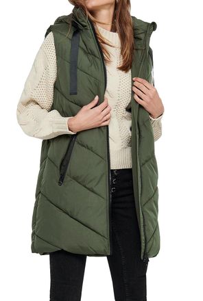 Jacqueline de Yong JDY Damen 3/4-lange Steppweste mit Kapuze JDYSkylar Padded Hood Waistcoat 15220630 Forest Night XL