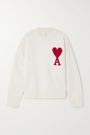 Ami Pull En Laine Intarsia Adc - Blanc