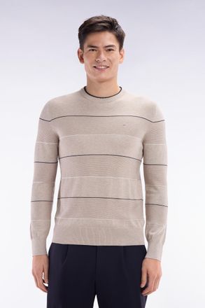 Eden Park Pull Col Rond Cercl&eacute; En Coton Beige