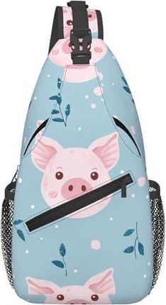 Generic Sacoche Homme Bandouliere Cochon Feuilles Mignon Cochon Casual Sac De Poitrine Multifonction Sac Poitrine pour Camping Femme Homme