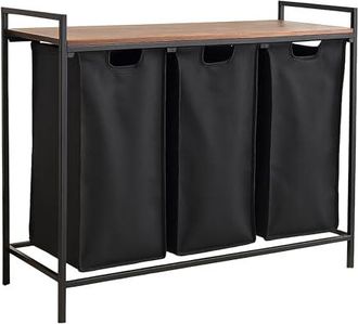 Relaxdays Wäschesammler mit 3 ausziehbaren Wäschekörben, mit Ablage, HBT 72x92,5x33 cm, Wäschekorb Metall, braun/schwarz