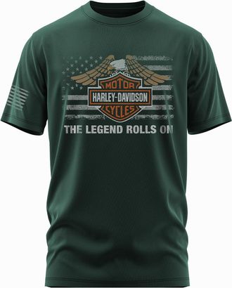Harley-Davidson Harley-Davidson Military The Legend Rolls On Herren Overseas Military Tour T-Shirt, Gr&uuml;n (Forest Green), 4X-Gro&szlig;