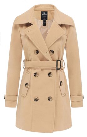 Wantdo Damen Winterdicke Jacken Warme Winddicht Jacke Wollmischung Erbsenm&auml;ntel Zweireihige Mittellange M&auml;ntel Slim Fit Cabanjacke mit Schulterklappen Khaki 