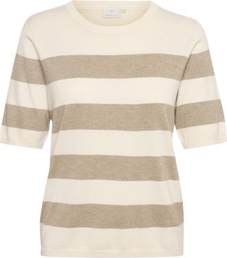 Kaffe Strickpullover KAlizza Damen Strickpullover Kurzarm Streifen Lässig Casual Rundhals Pullover Gestreift Chinchilla M/Turtle.BoldStripe L