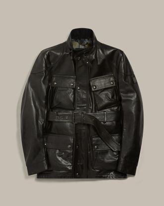 Belstaff Veste Ic&ocirc;ne Trialmaster Panther Pour Homme Cuir Cir&eacute; Main Noir 46