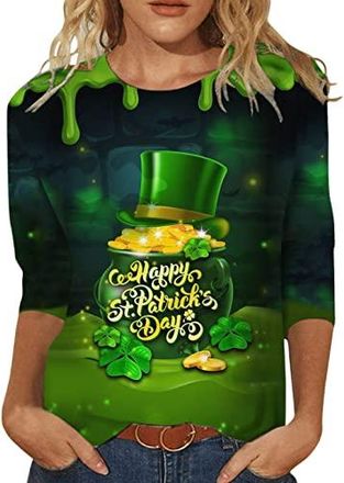 Generic HUIFUAO Chemise de fête de la St Patrick pour femme Vert irlandais Trèfle Festival Vêtements Mode Col rond Manches 3/4 Tops, Z06 Vert, XL