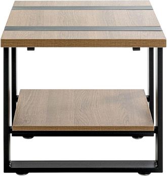 PEGANE Pegane - Table dappoint, Table de salon en bois coloris chêne et métal noir -longueur 45 x profondeur 45 x hauteur 45 cm